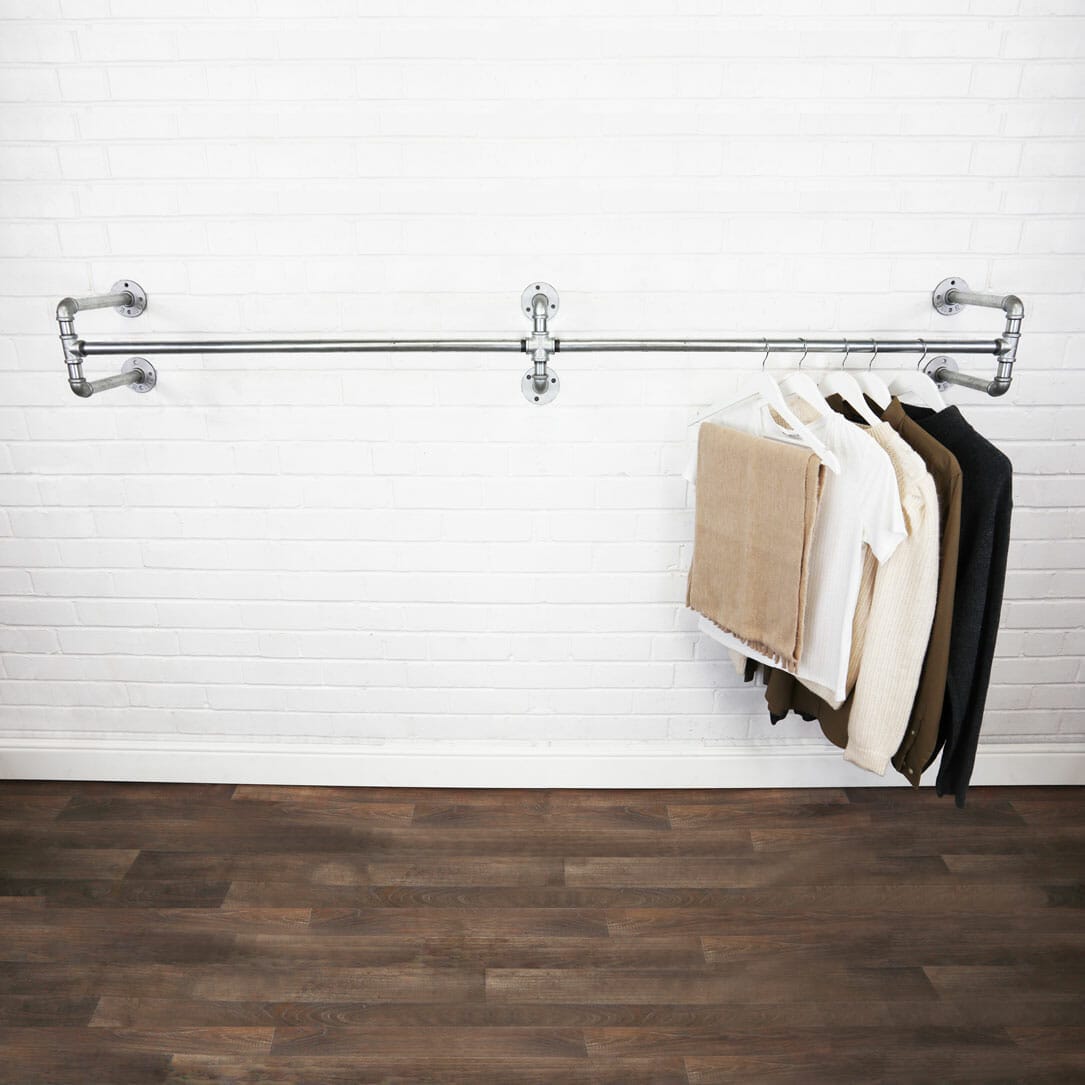 Wall Mounted Twin Rail Industrial Silver Steel Pipe Style Pipe